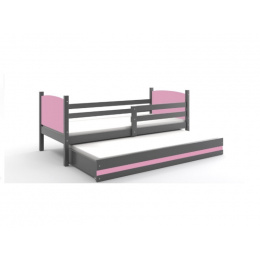 Posteľ z masívneho dreva pre 2 deti TAMI 2 - grafitová/ružová - Nábytok ...