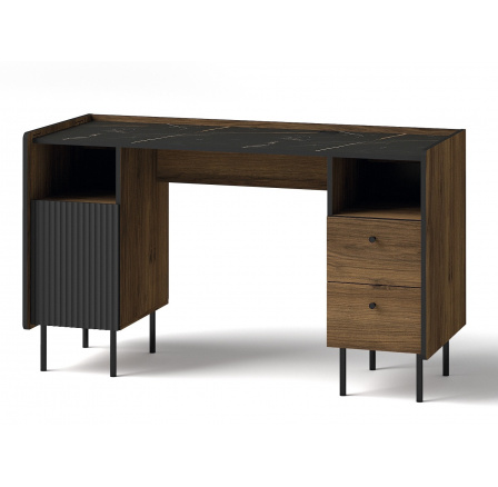 Stôl PRESTIGO - P9, Warmia Walnut/San Sebastian/čierny mat - Nábytok Pegas