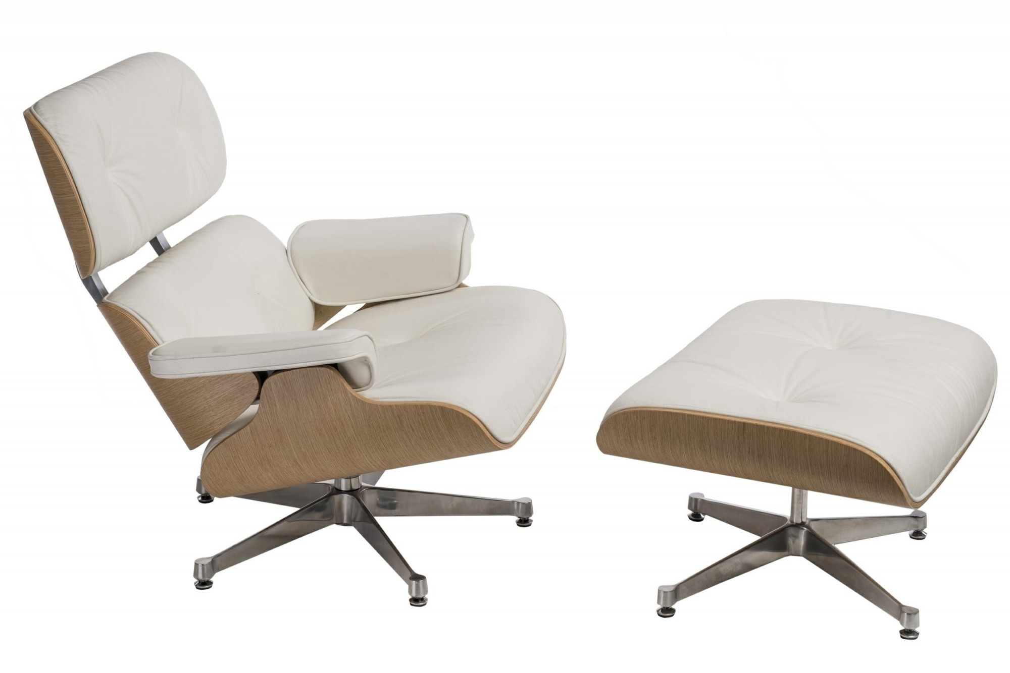 Kreslo Vip s podnožkou biela/prírodný dub/strieborná základňa - Nábytok Pegas