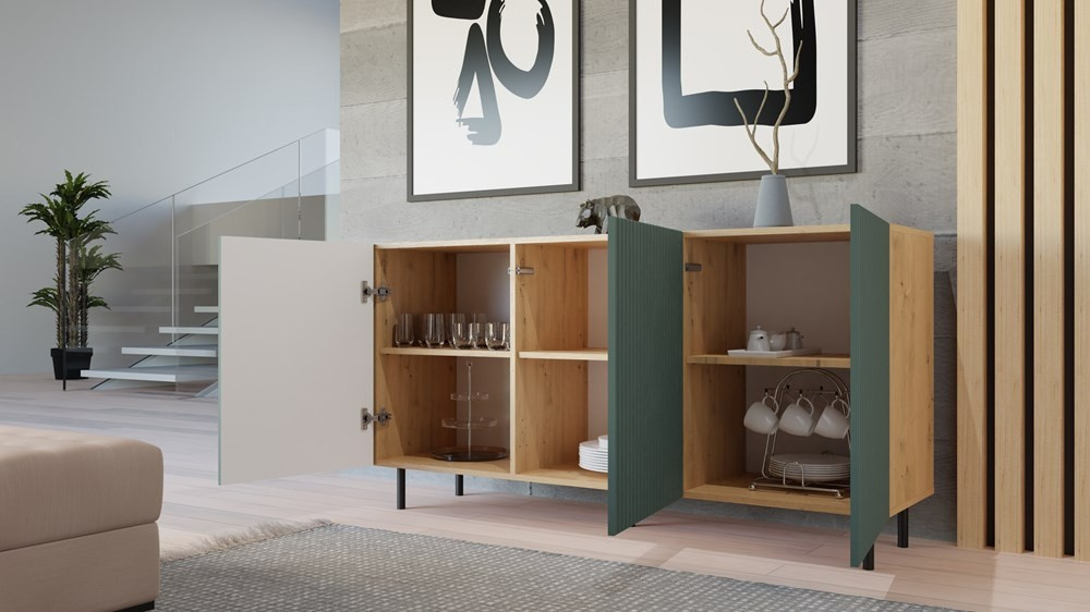 Komoda KARIS 3D-L, Dub artisan/zelená - Nábytok Pegas