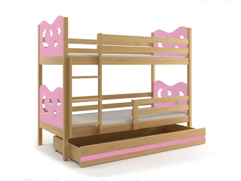 Posteľ z masívneho dreva pre 2 deti MAX 2 - buk/ružová - Nábytok Pegas