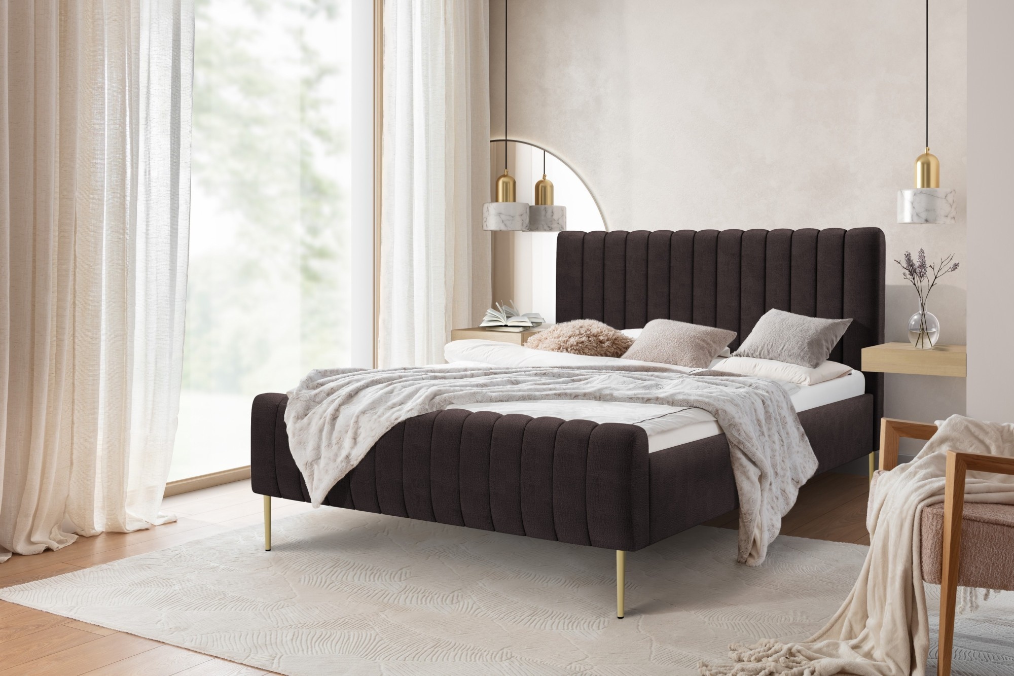 Čalúnená posteľ do spálne Nicole - 120x200, Salvador (SIC) 4/zlaté nohy - Nábytok Pegas