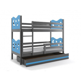 Posteľ z masívneho dreva pre 2 deti MAX 2 - grafitová/modrá - Nábytok Pegas