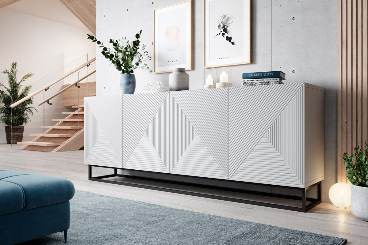 Komoda 200 cm Asha na kovovom podstavci - biela matná - Nábytok Pegas